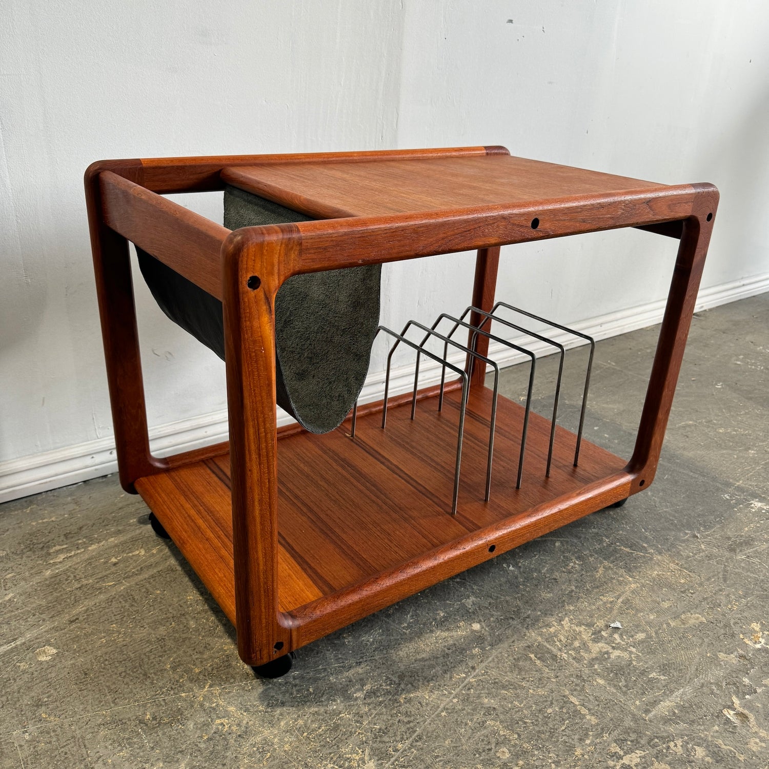 Danish Vintage teak and leather magazine trolley – enliven mart